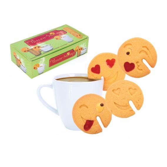 Tassenkekse Smileys aus Buttergebäck mit Schlitz zum Anhängen